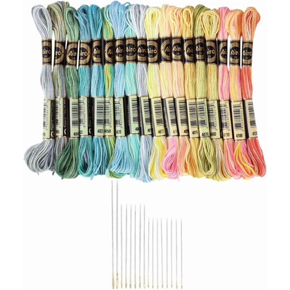 18 Skeins 6-Ply Polyester Embroidery Floss Stitch Threads with 16Pcs ...