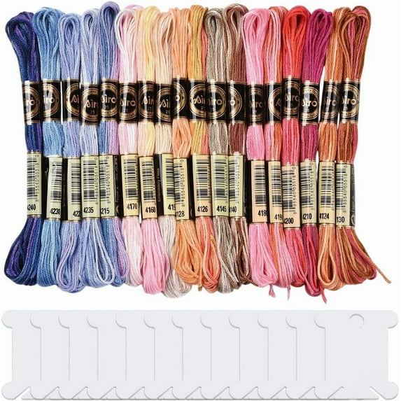 18 Skeins 6 Strands Colorful Variegated Embroidery Floss Bulk Polyester ...