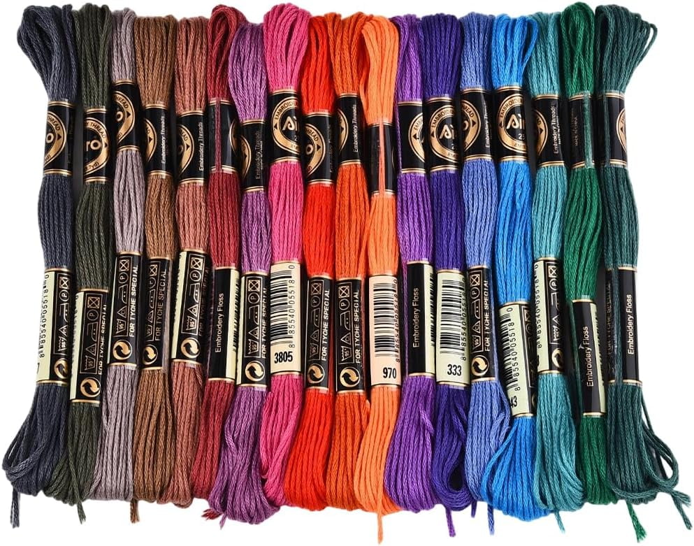 18 Skeins 6 Strands Hand Variegated Embroidery Floss Gradient Cross Stitch Thread Polyester ...