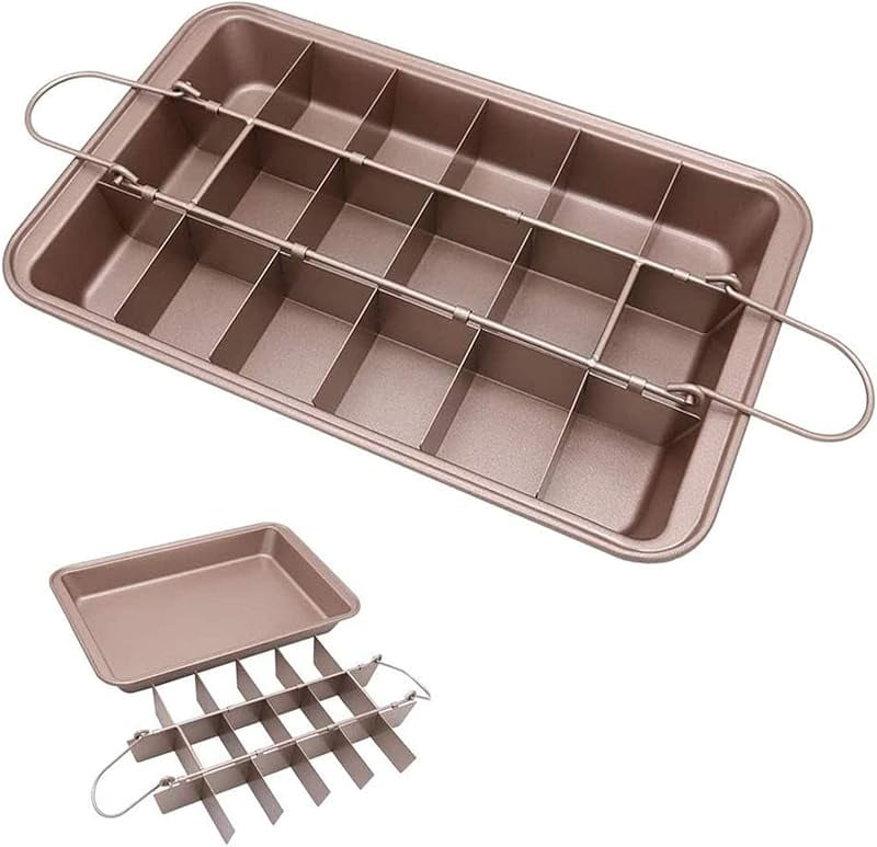 18-Slot Non-Stick Brownie Pan with Dividers - All-Edges Design for Pre ...