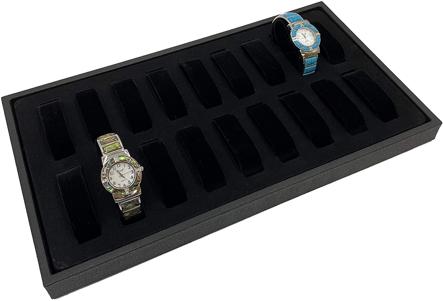 18 Slot Watch & Bangle Midnight Black Display Tray w/Removable Velvet ...