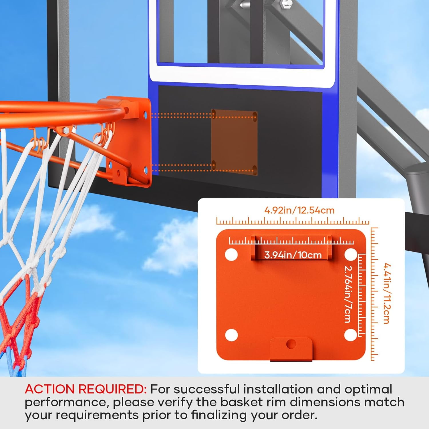 18" Solid Steel Rim, Heavy-Duty Basketball Hoop Rim Net Replacement ...