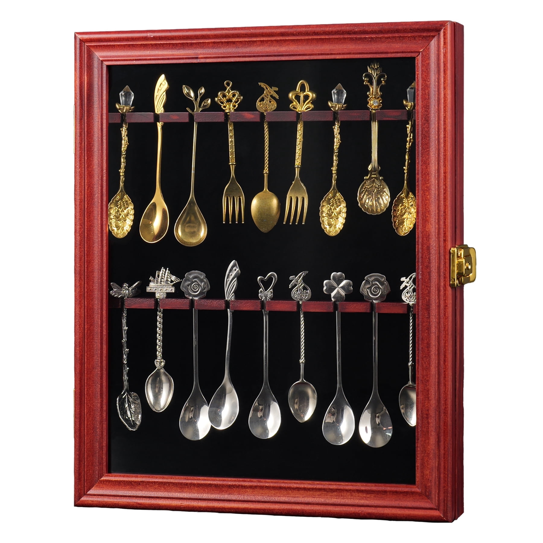 18 Souvenir Tea Spoon Display Case Wall mount Lockable UV Protection ...