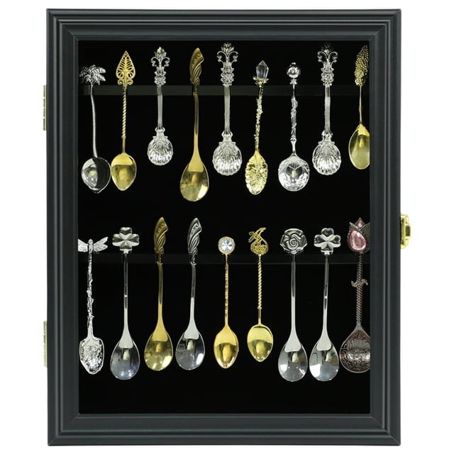 18 Souvenir Tea Spoon Display Case Wall mount Lockable UV Protection ...