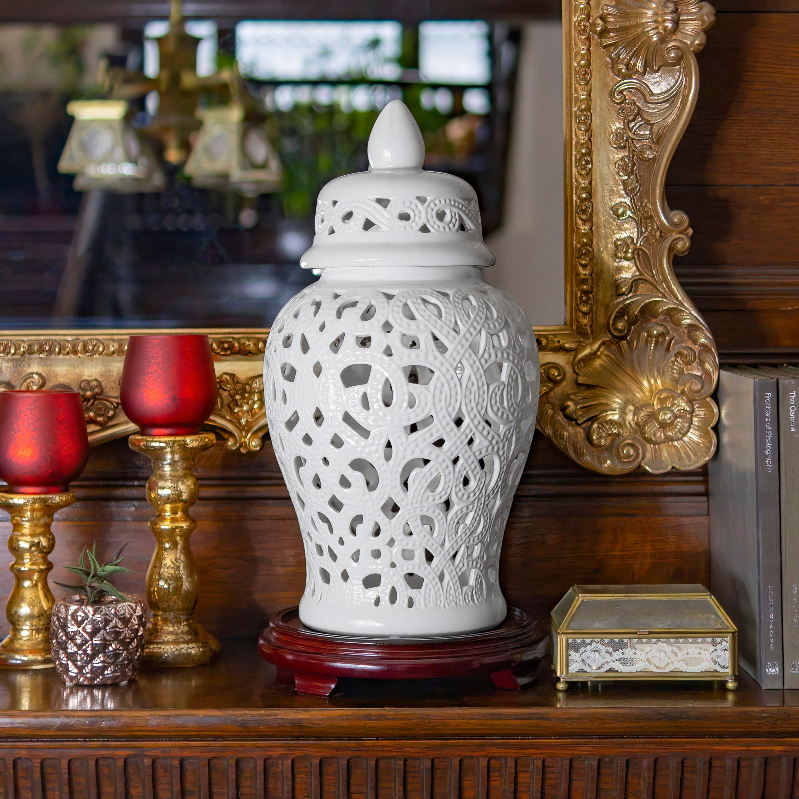 Red Lantern 18" Spiral Lattice Temple Jar - White - Walmart.com