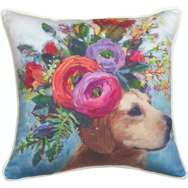 18" Square Polyester Pillow with Dogs in Bloom Labrador Design ...