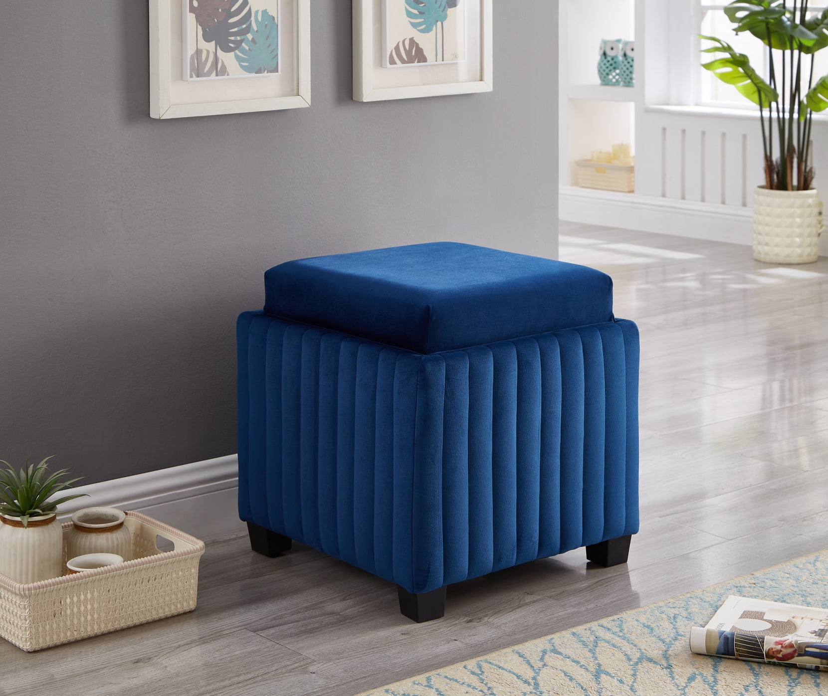 18" Square Storage Ottoman Bench, Ottoman Foot Rest Cube with ...