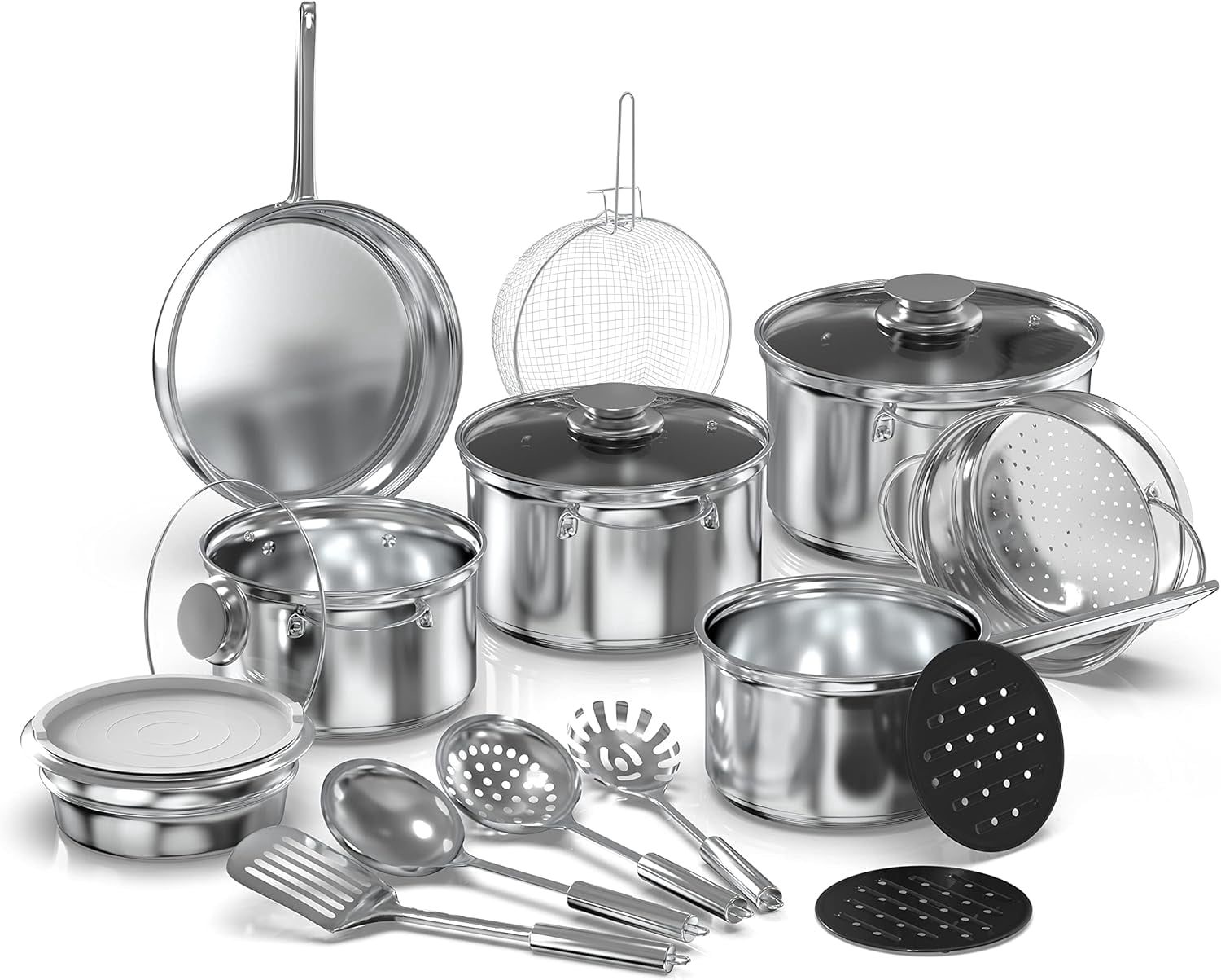 18- Stainless Kitchen Cookware Set, Including Saucepan, Casseroles with ...