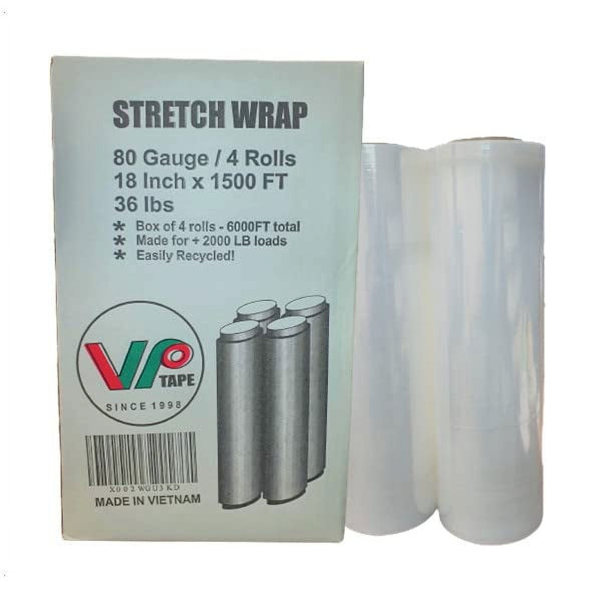 18" Stretch Film/Wrap 1500 feet 80 Gauge Industrial, Clear Packing ...