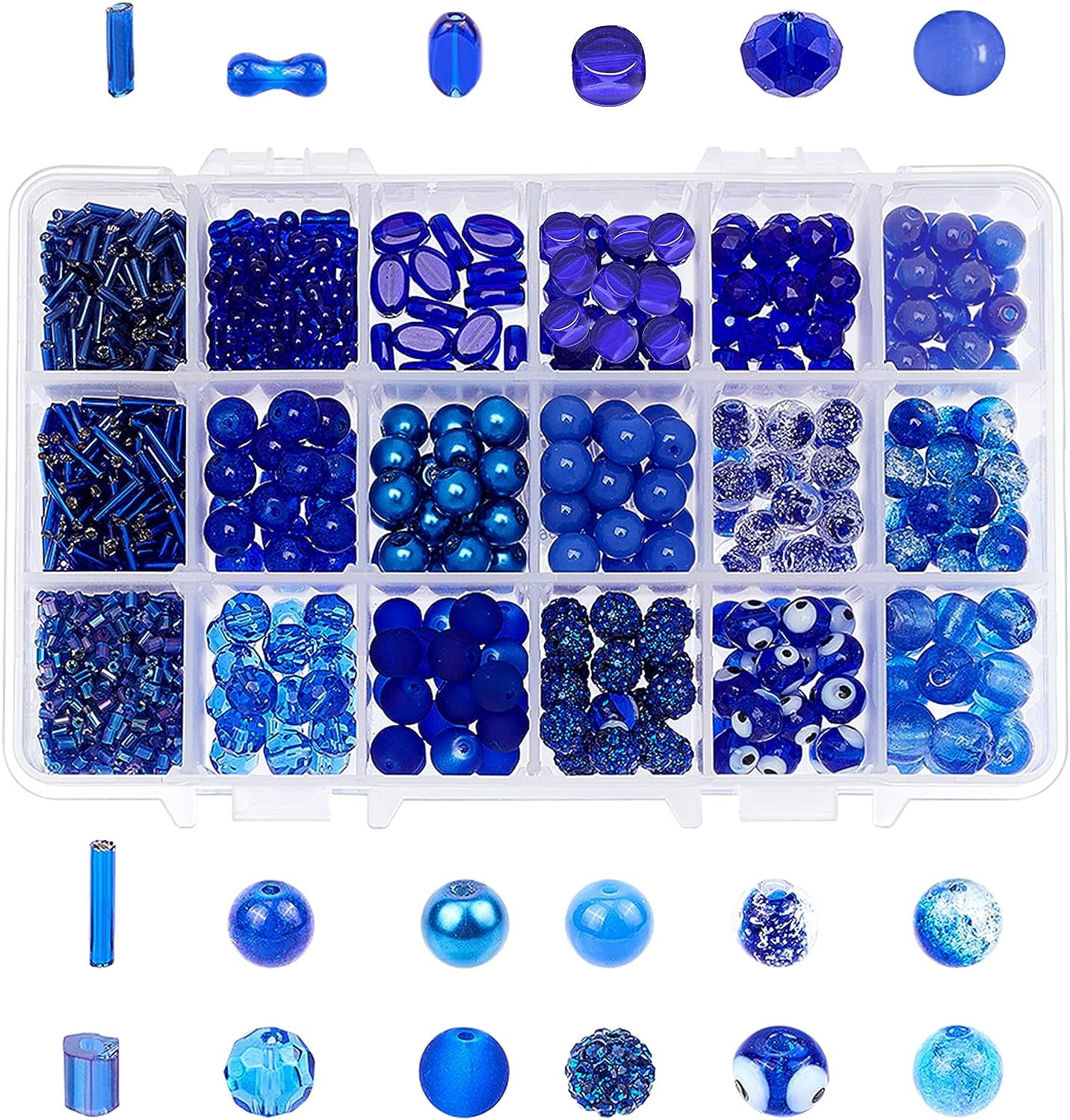 18 Style Blue Glass Beads for Summer Bracelets Necklaces Jewelry Making ...