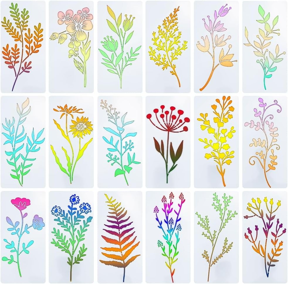 18 Styles Nature Wild Flower Stencils Reusable Sunflower Painting ...