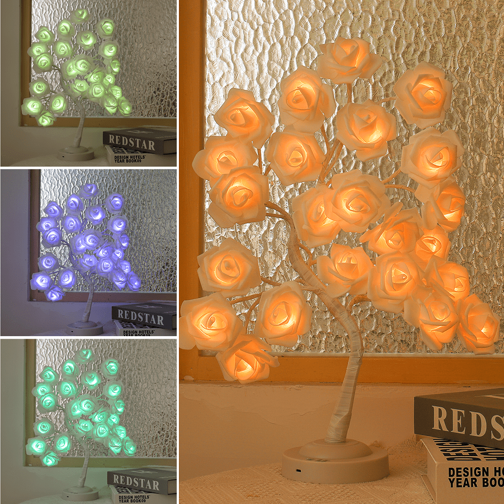 18" Tabletop Color Changing Rose Tree Lamp with Remote, Colorful Light ...