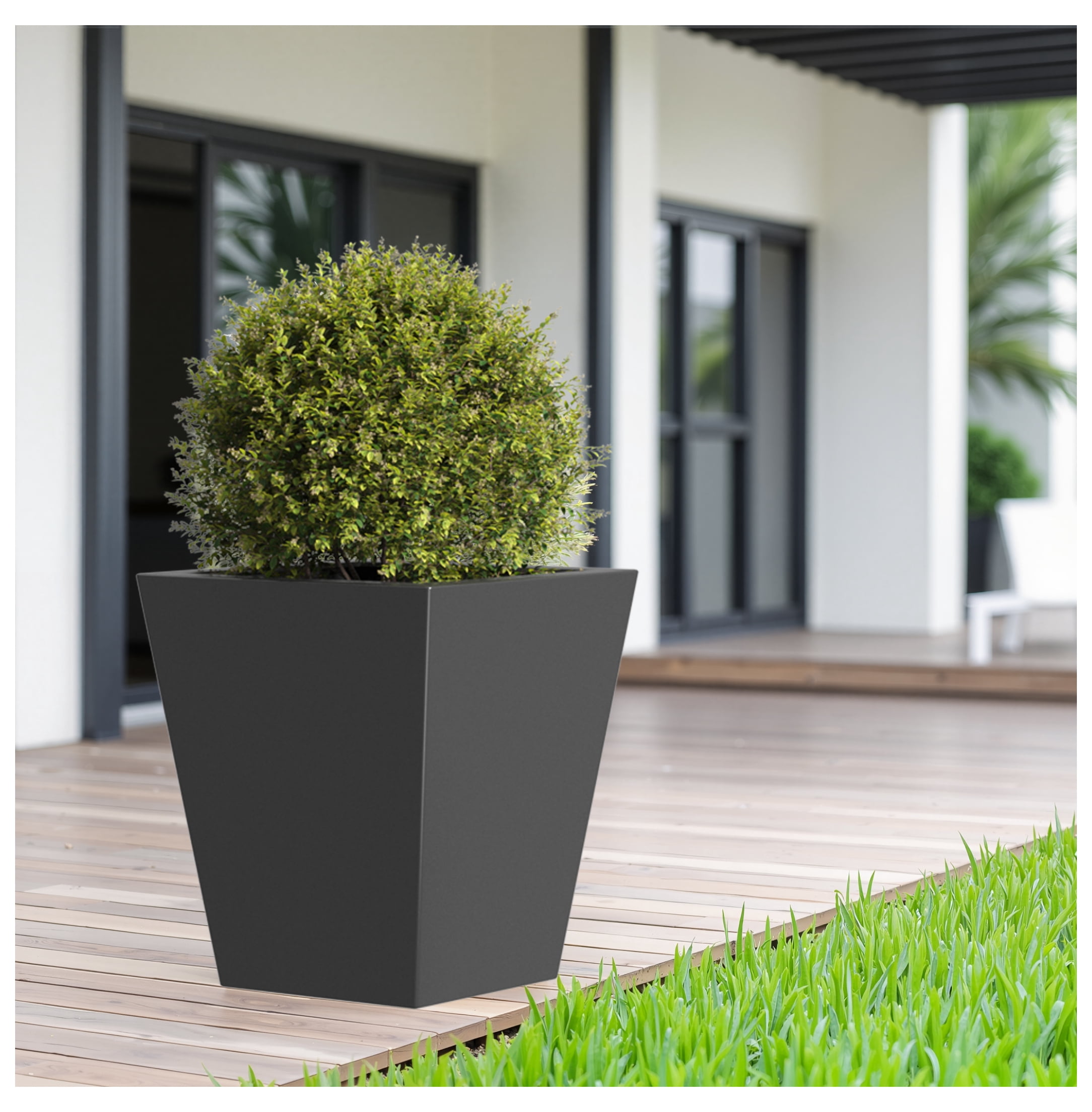 18" Tall Metal Tapered Planter - Large Outdoor Indoor Plant Pot ...