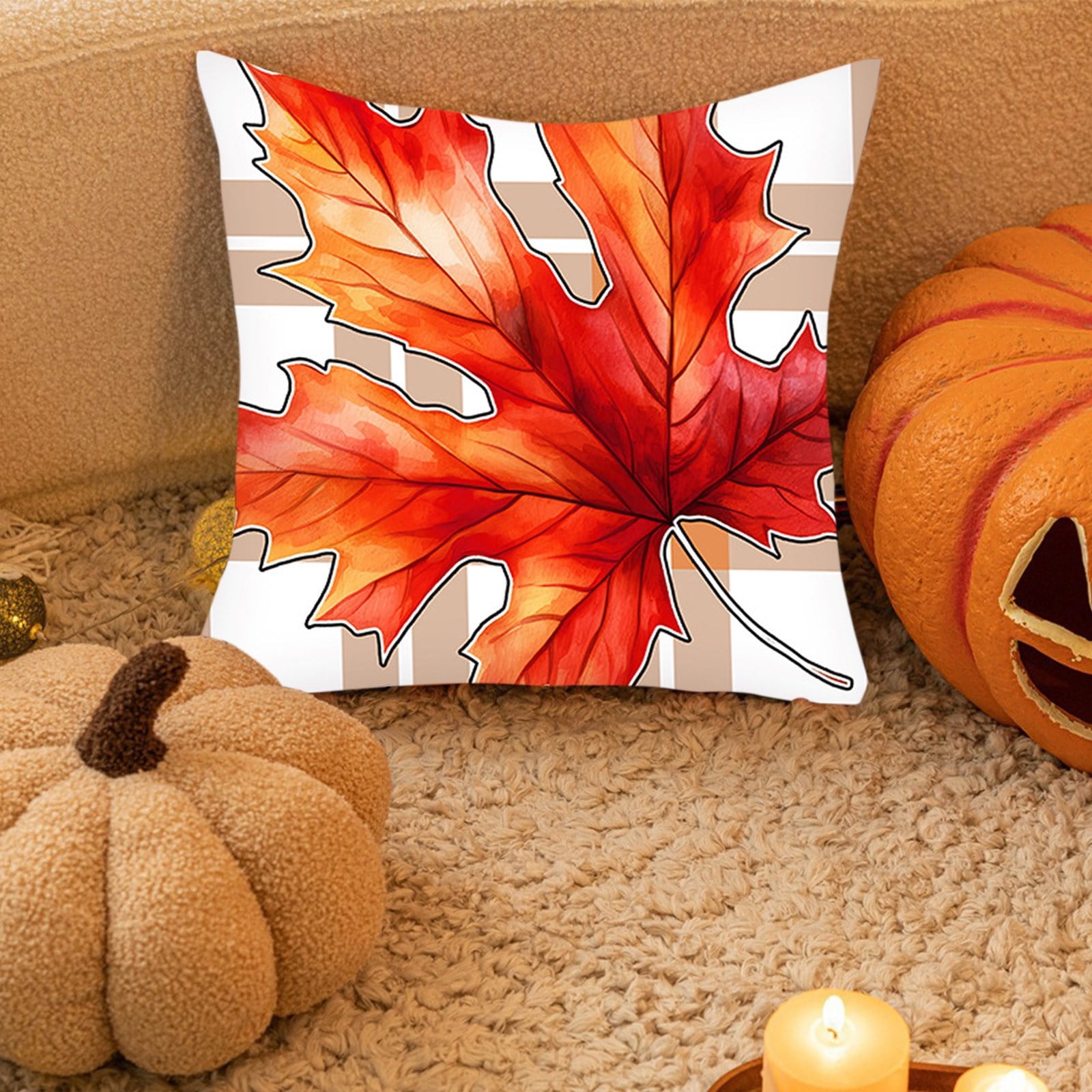 18" Thanksgiving Pumpkin-Sunflower Pillow Cover – Vibrant Night Scene ...