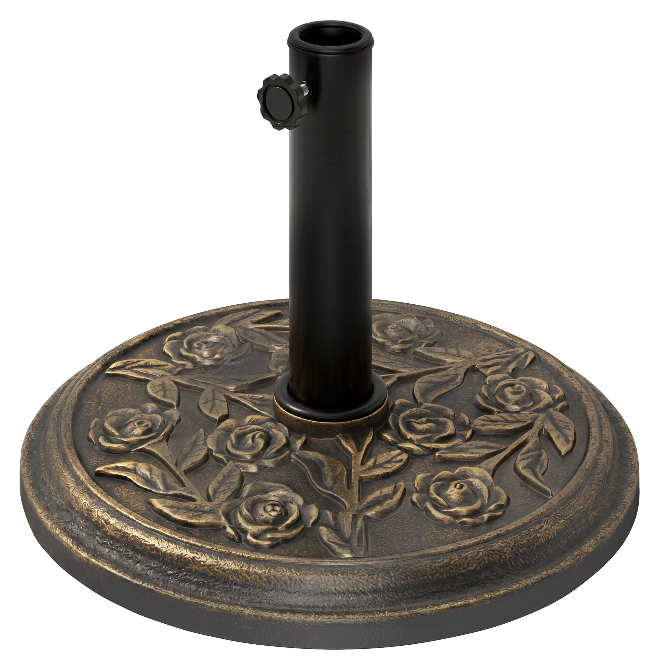 18" Umbrella Base, 20lbs Round Resin Stand - Bronze Floral Pattern, Φ1 ...