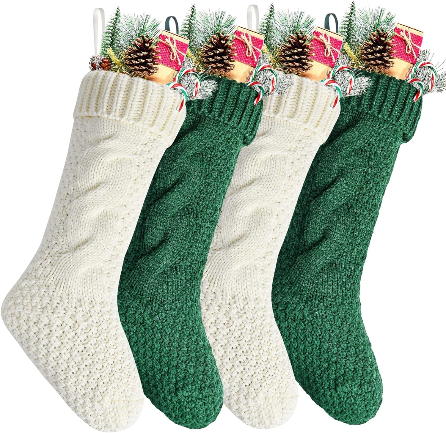 18" Unique Burgundy and Ivory and Green Knitted Christmas Stockings,6 ...