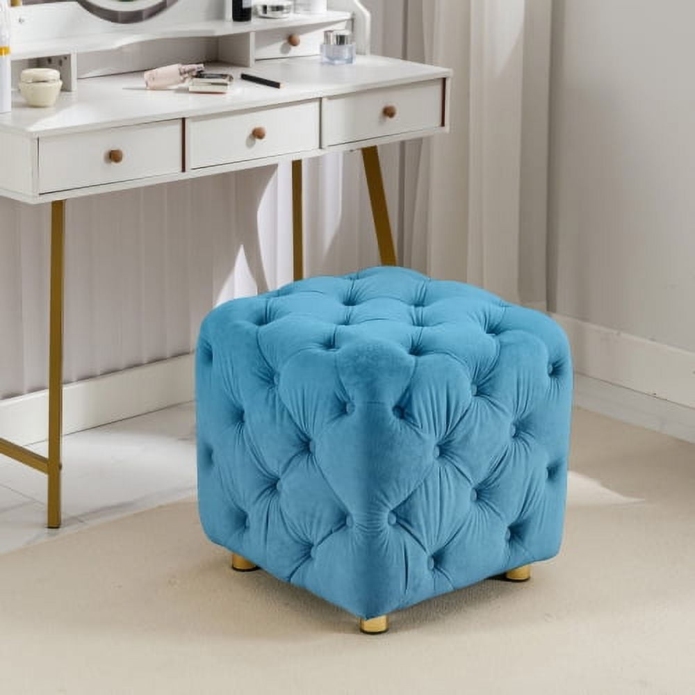 18" Velvet Upholstered Ottoman, Cube Foot Stool with Button Tufted ...