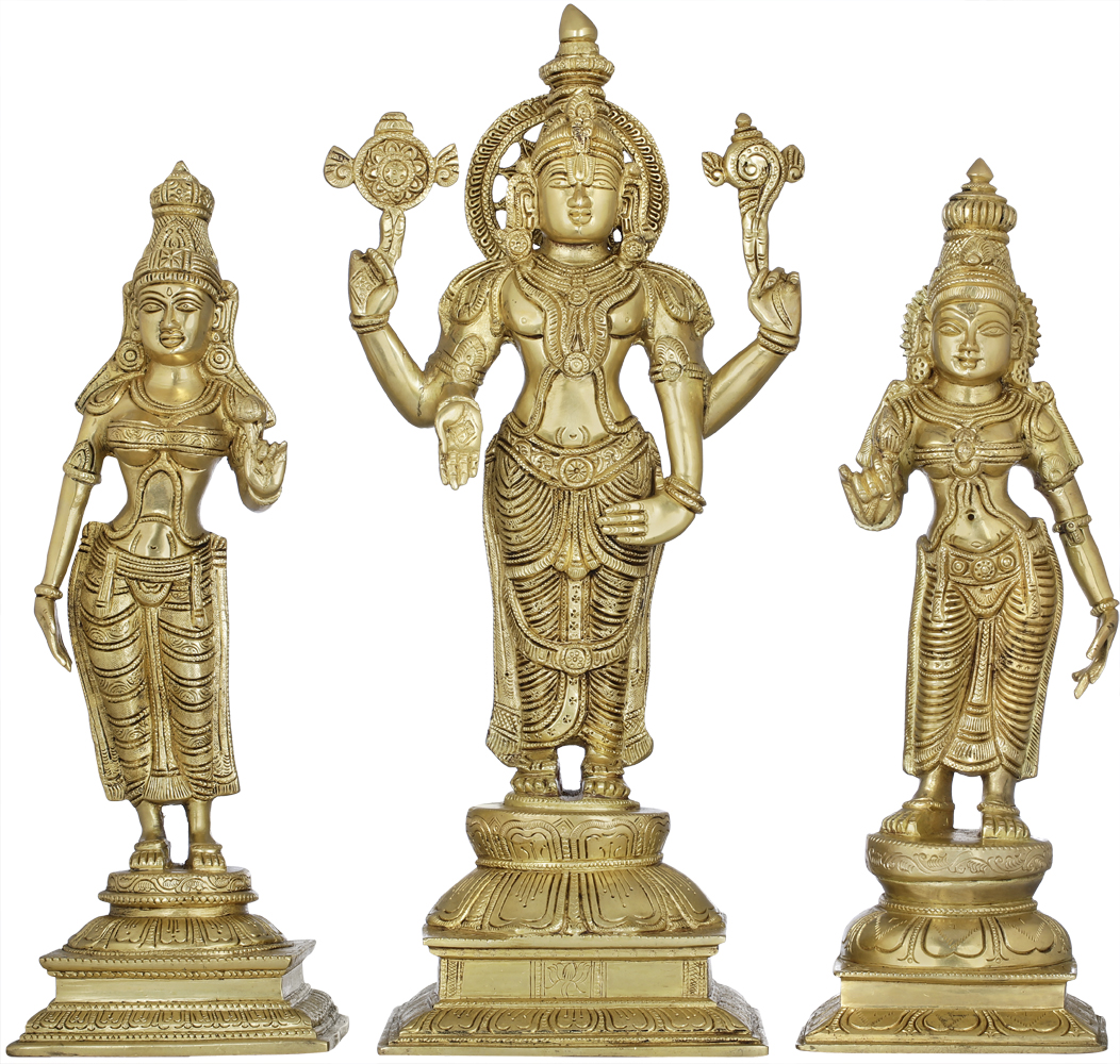 18" Vishnu ji with Lakshmi and Bhudevi ji In Brass | Handmade | Made In ...