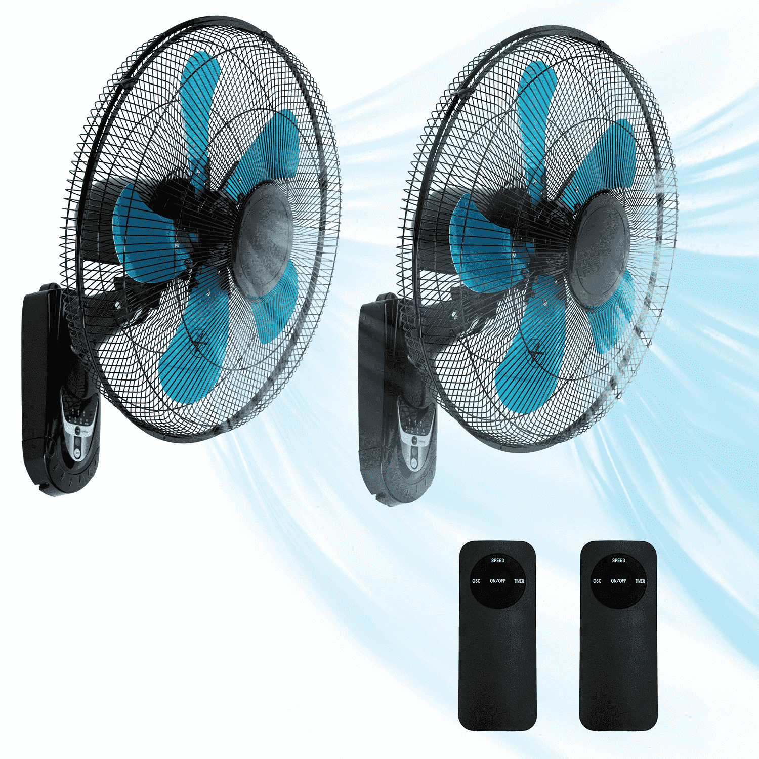 2 Pack 18" Wall Mount Fan with Remote, 3 Speeds Wall Oscillating Fan ...