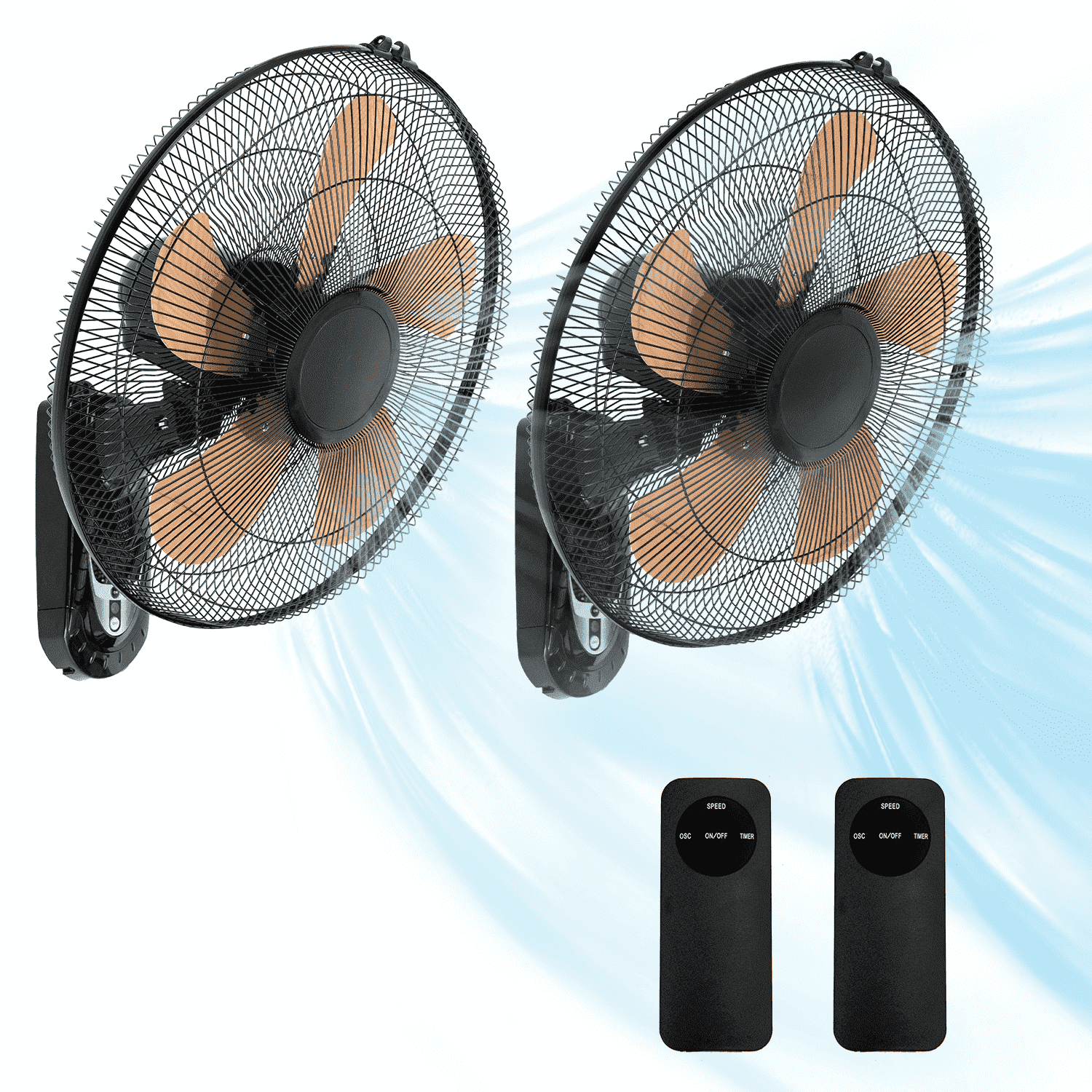 2 Pack 20" Wall Mount Fan with Remote, 3 Speeds Wall Oscillating Fan ...