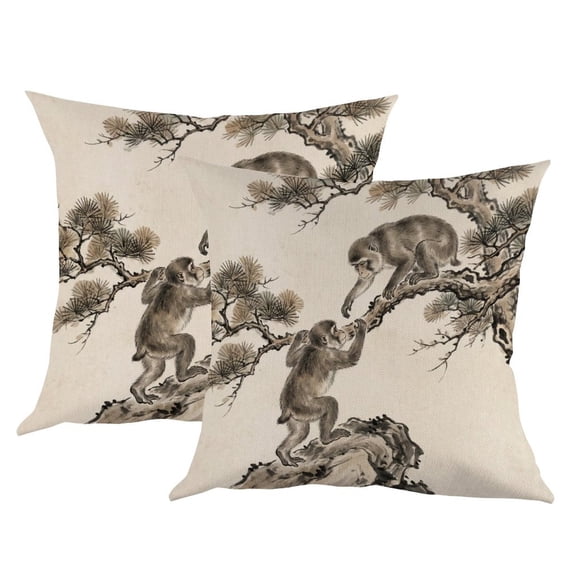 18" Waterproof Decorative Throw Pillow Covers, Traditional Monkey Pine ...