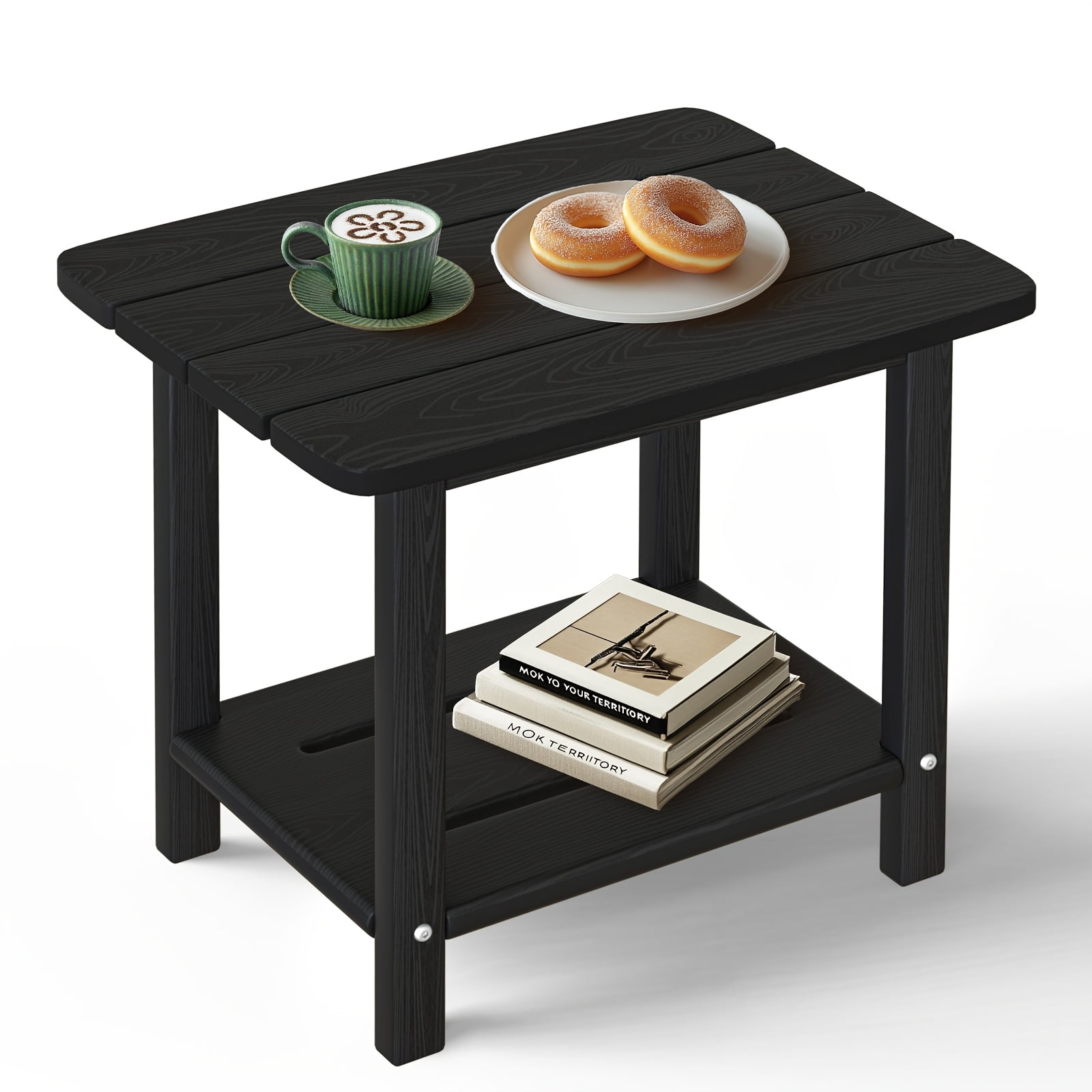 18" White Outdoor Adirondack Side Table with Storage Shelf, 2-Tier ...