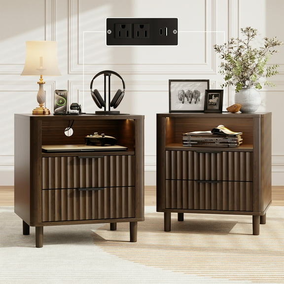 18'' End Table with Charging Station, Adjustable Shelf & Storage ...