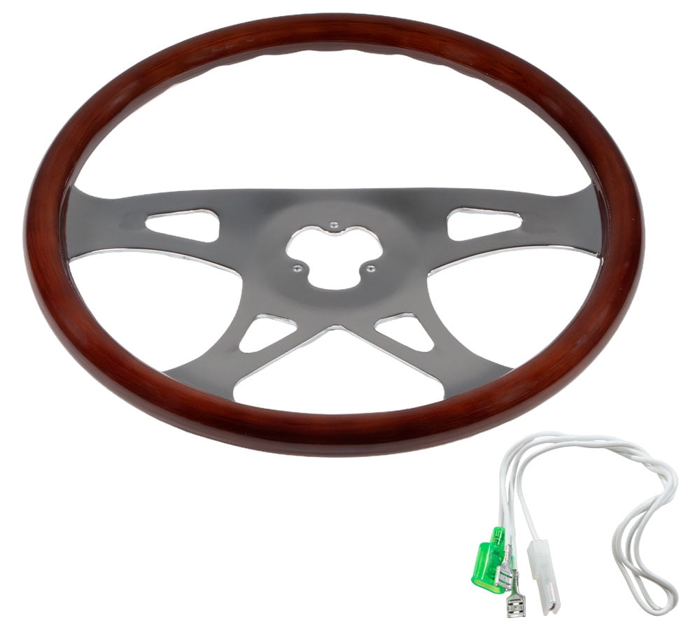18" Wood Truck Steering Wheel with 4 Chrome Spokes – Dark Brown Hydro ...