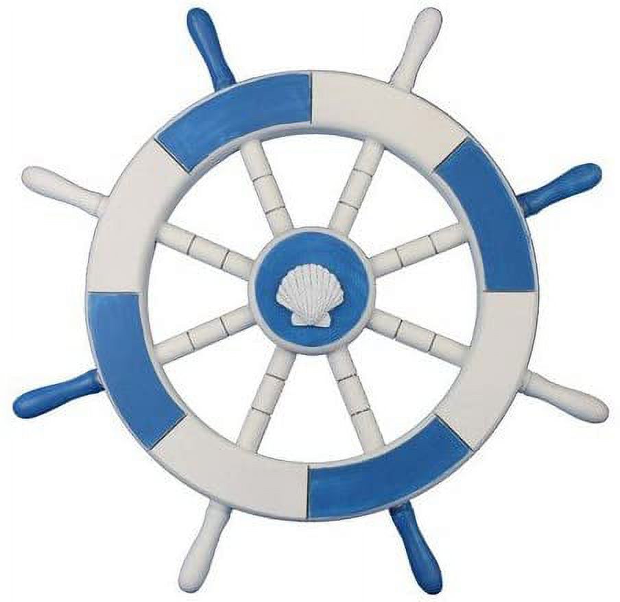 Rustic White Ship Wheel With Seashell 18 in. Decorative Accent ...