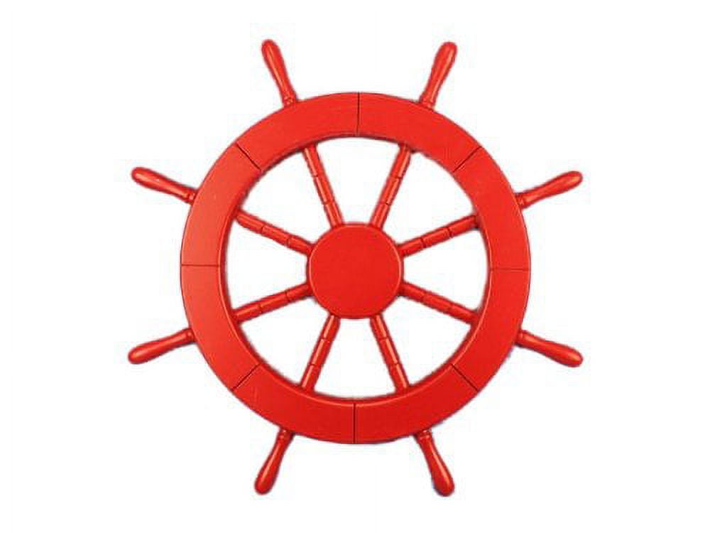 18" Wooden Ship Wheel (Full Red Painted) - Conjoined Style - Walmart.com