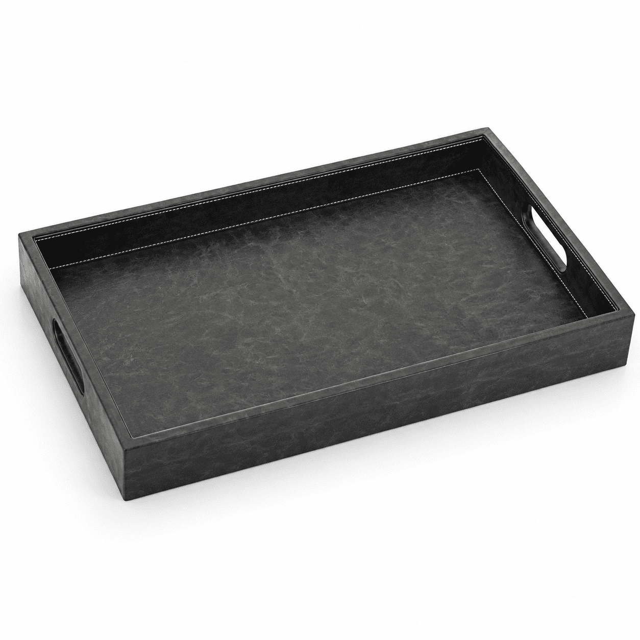 18 X 12 Inches Leather Ottoman Serving Tray With Hole Handles Rectangle ...
