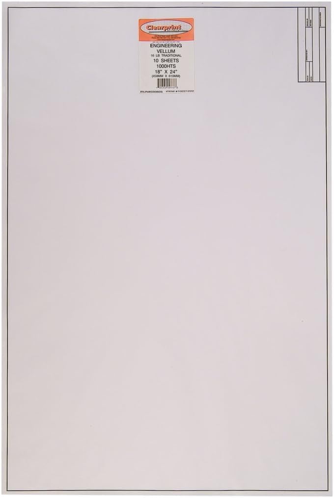 18" X 24" 1000H Design Vellum Sheets with Engineer Title Block, 16 Lb ...