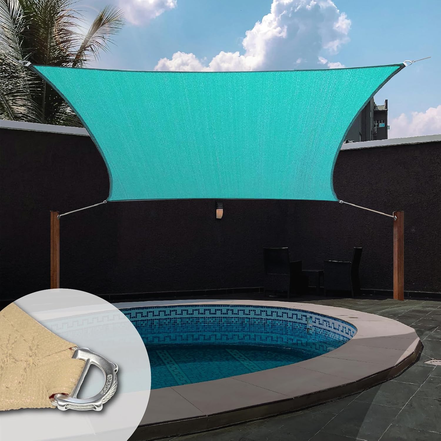 18' X 24' Turquoise Rectangular Shade Sail with Reinforced Wire Ring ...