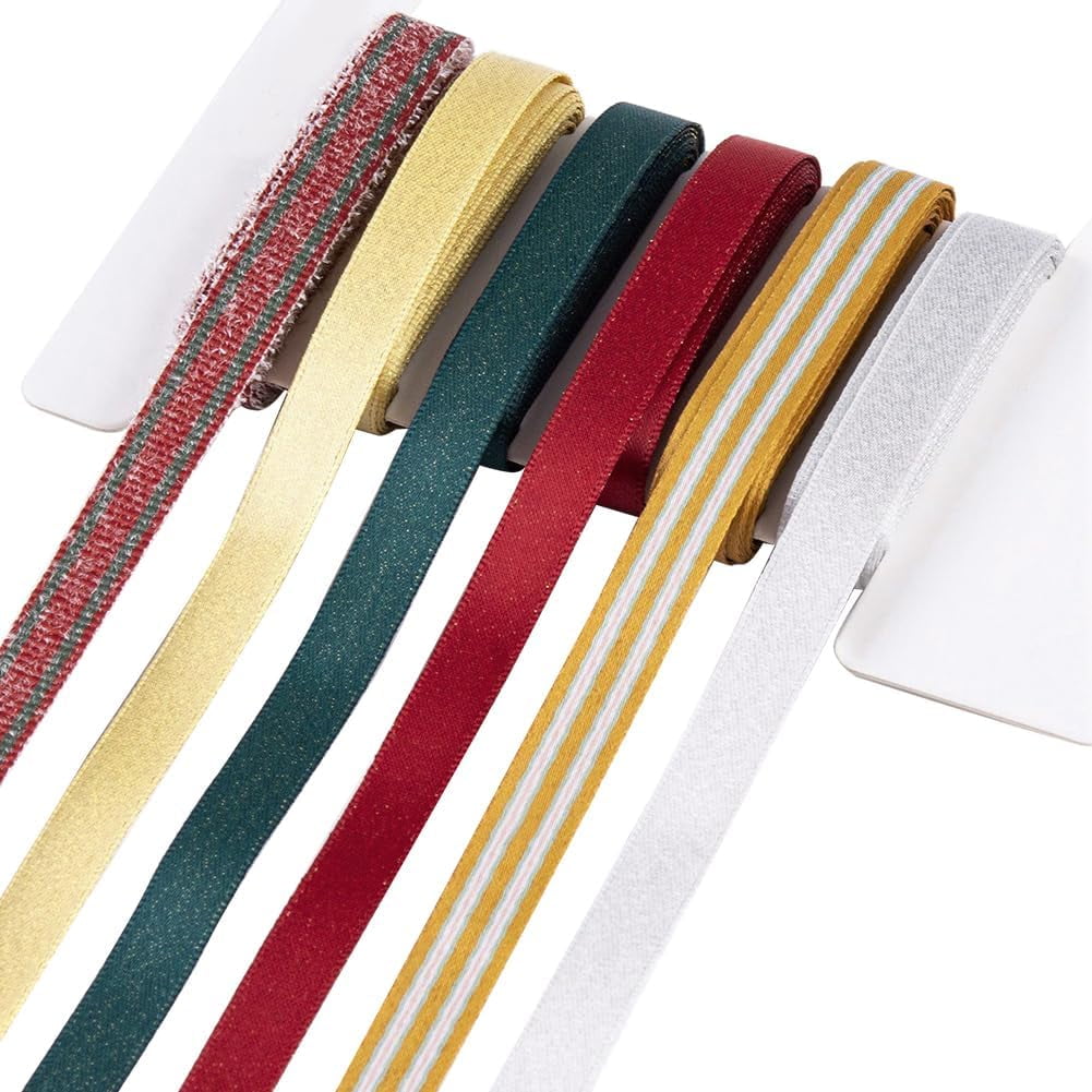 18 Yards 6 styles Christmas Theme Polyester & Polycotton Ribbons sets ...