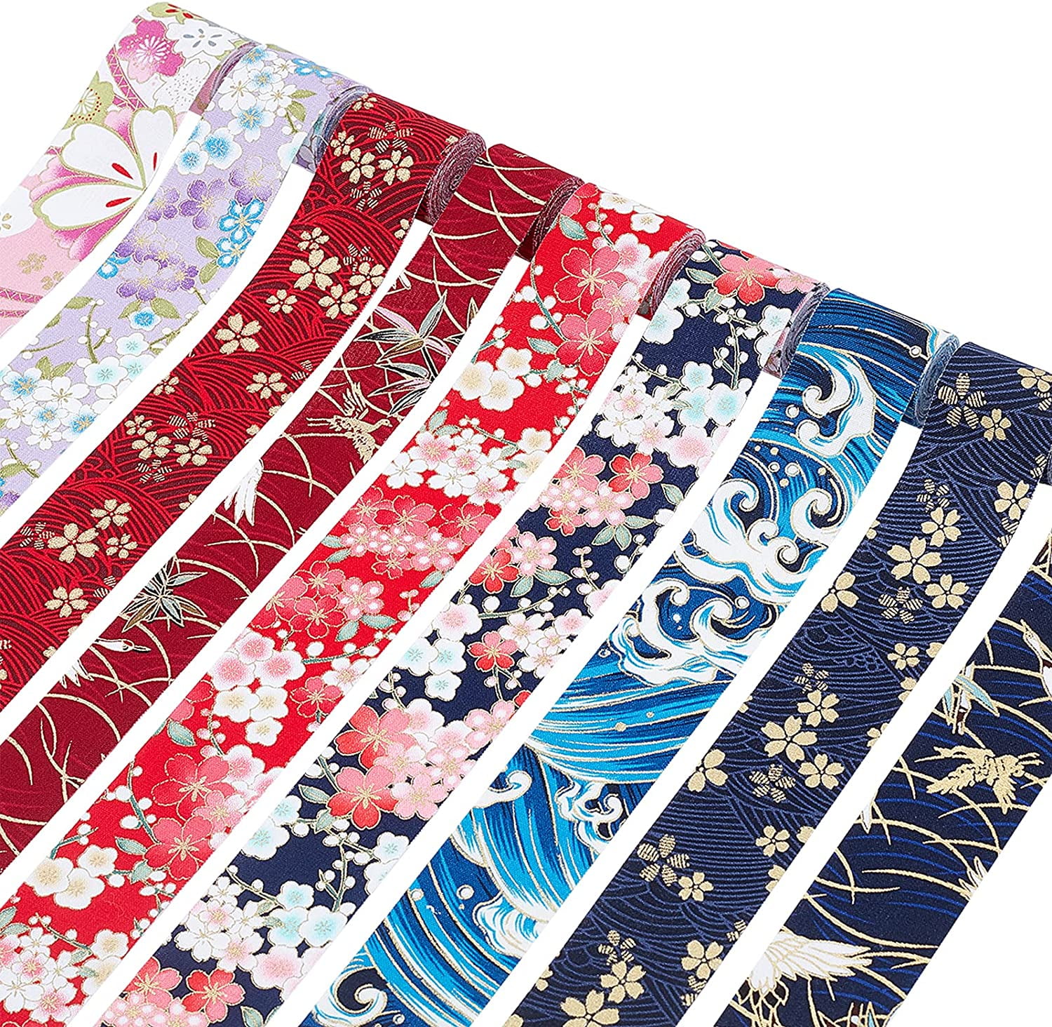 18 Yards 9 Colors Sakura Floral Cotton Ribbon Japanese Kimono Style 1.6 ...
