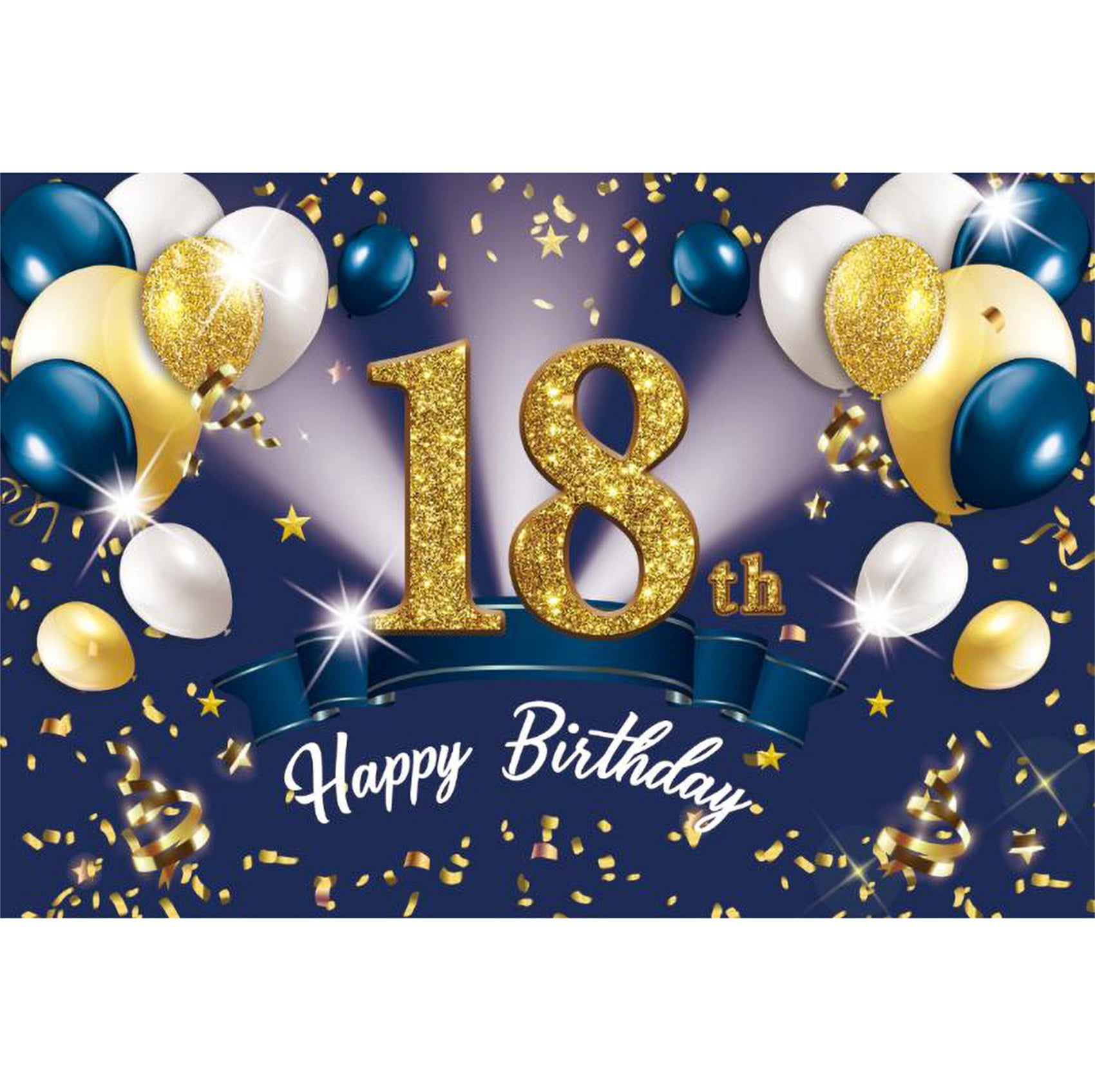 18 Years Old Birthday Party Backdrop Black Gold Glitter Balloon Boys ...