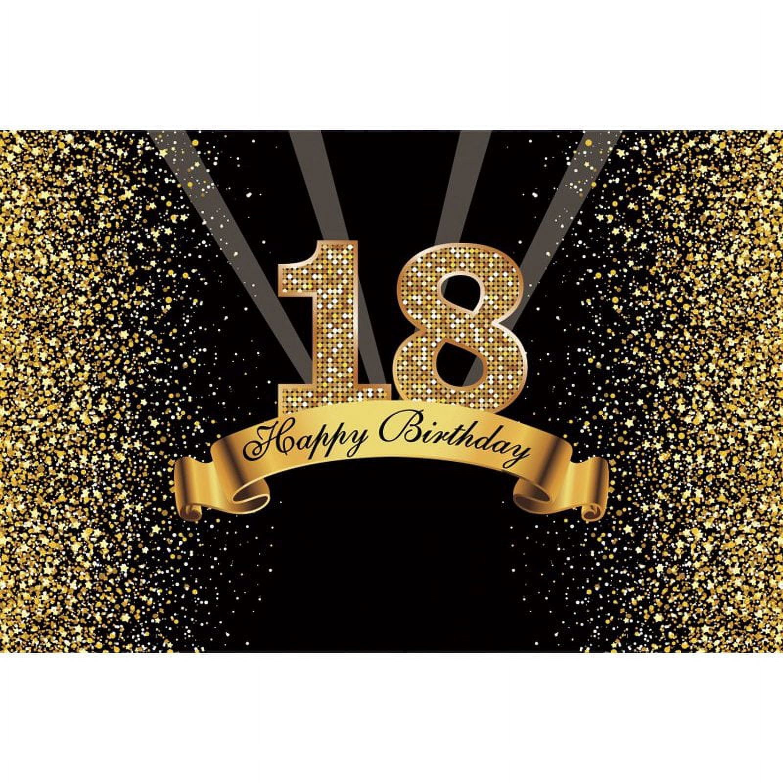 18 Years Old Birthday Party Backdrop Black Gold Glitter Balloon Boys ...