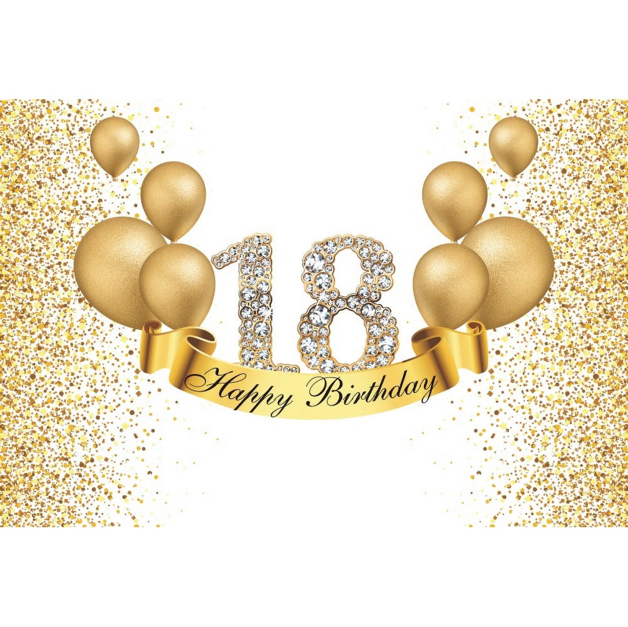 18 Years Old Birthday Party Backdrop Black Gold Glitter Balloon Boys ...