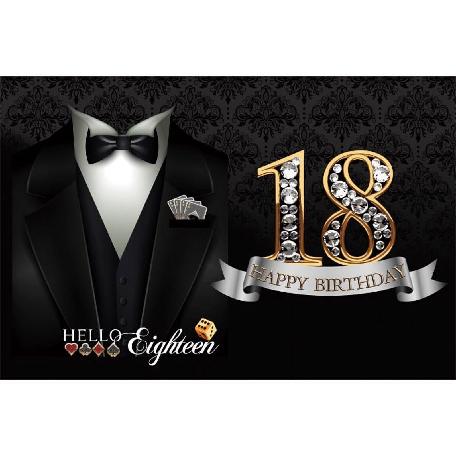 18 Years Old Birthday Party Backdrop Black Gold Glitter Balloon Boys ...