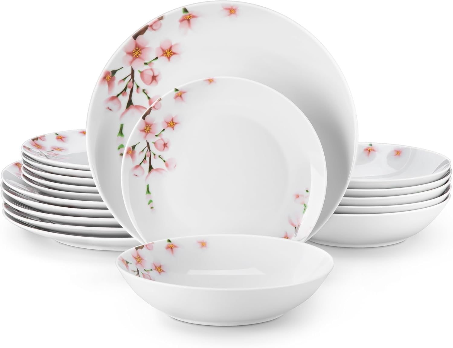 18 count Dinnerware Sets for 6, Porcelain Plates and Bowls Set with ...