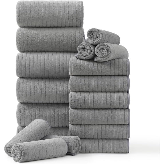 18 count Family Bath Towel Set Include 6 Bath Towels,6 Hand Towels and ...