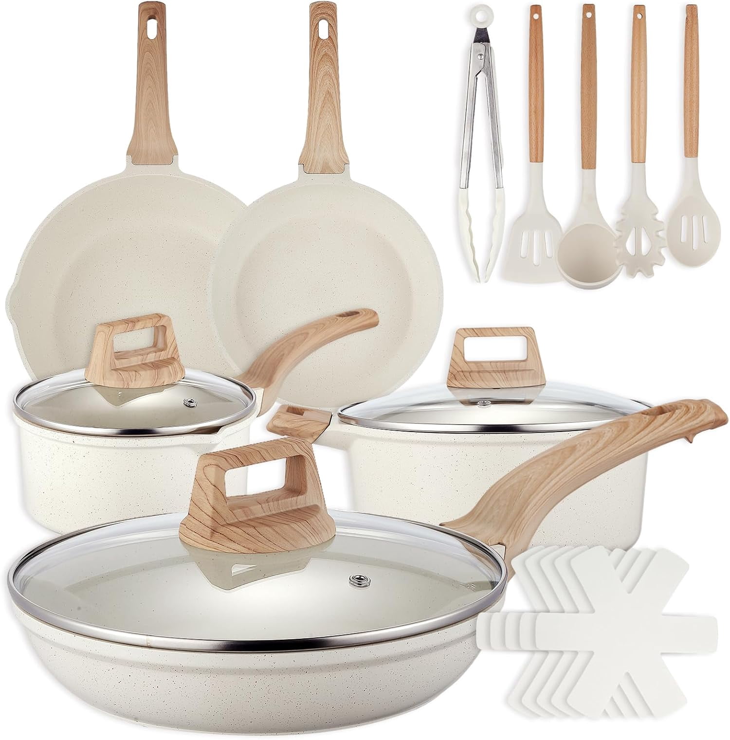 18 count Pots and Pans Set for Kitchen, Nonstick Ceramic Cookware Set ...