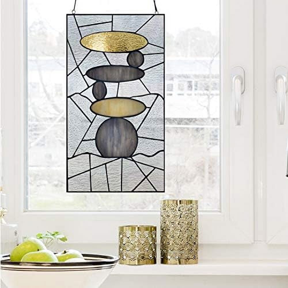 18" h Namaste Stained Glass Window Panel Grey Modern Contemporary ...