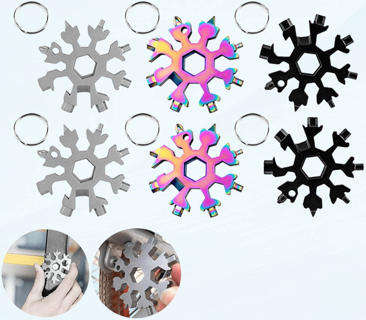 18-in-1 Snowflake Multi-Tool Stainless Steel Snowflake Keychain Tool ...