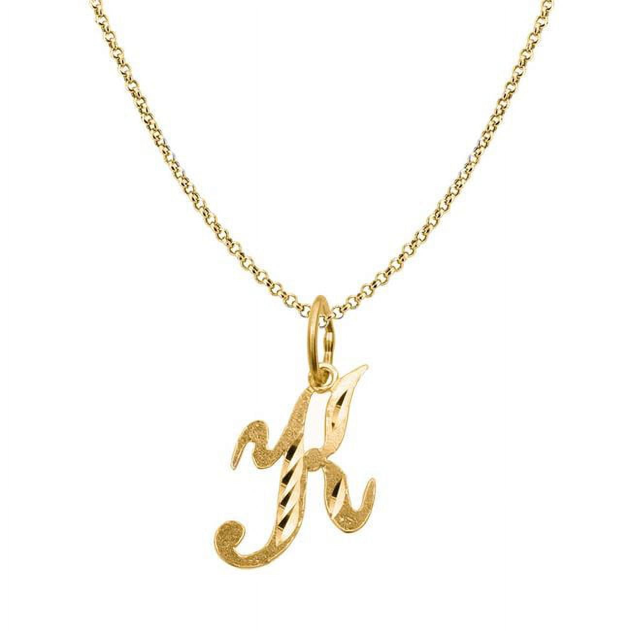 18 in. 14K Yellow Gold Diamond-Cut Cursive Letter Initial K Pendant ...