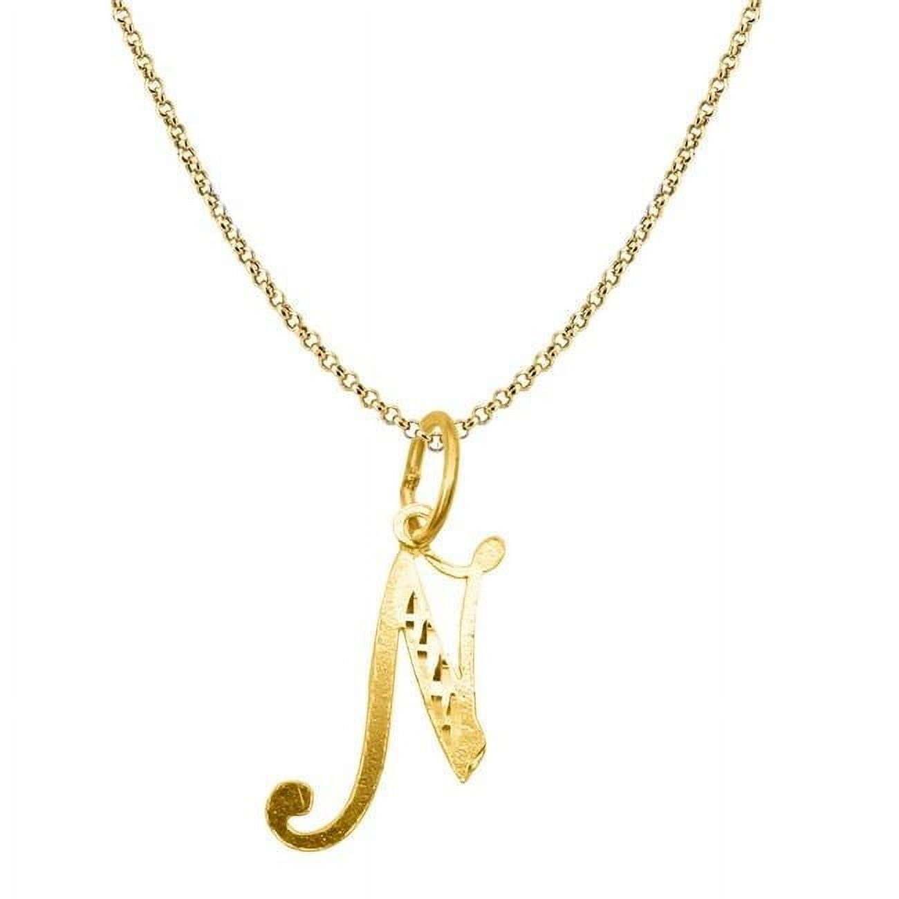 18 in. 14K Yellow Gold Diamond-Cut Cursive Letter Initial N Pendant ...