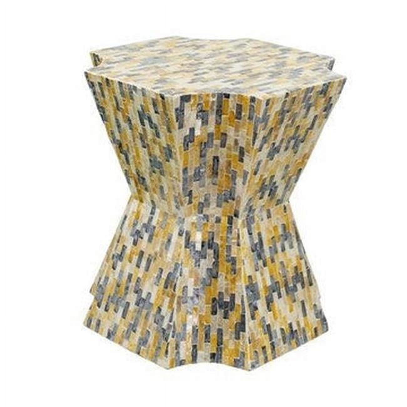 18 in. Modern Mosaic Pattern Capiz Accent Table Stool, Yellow & Blue ...