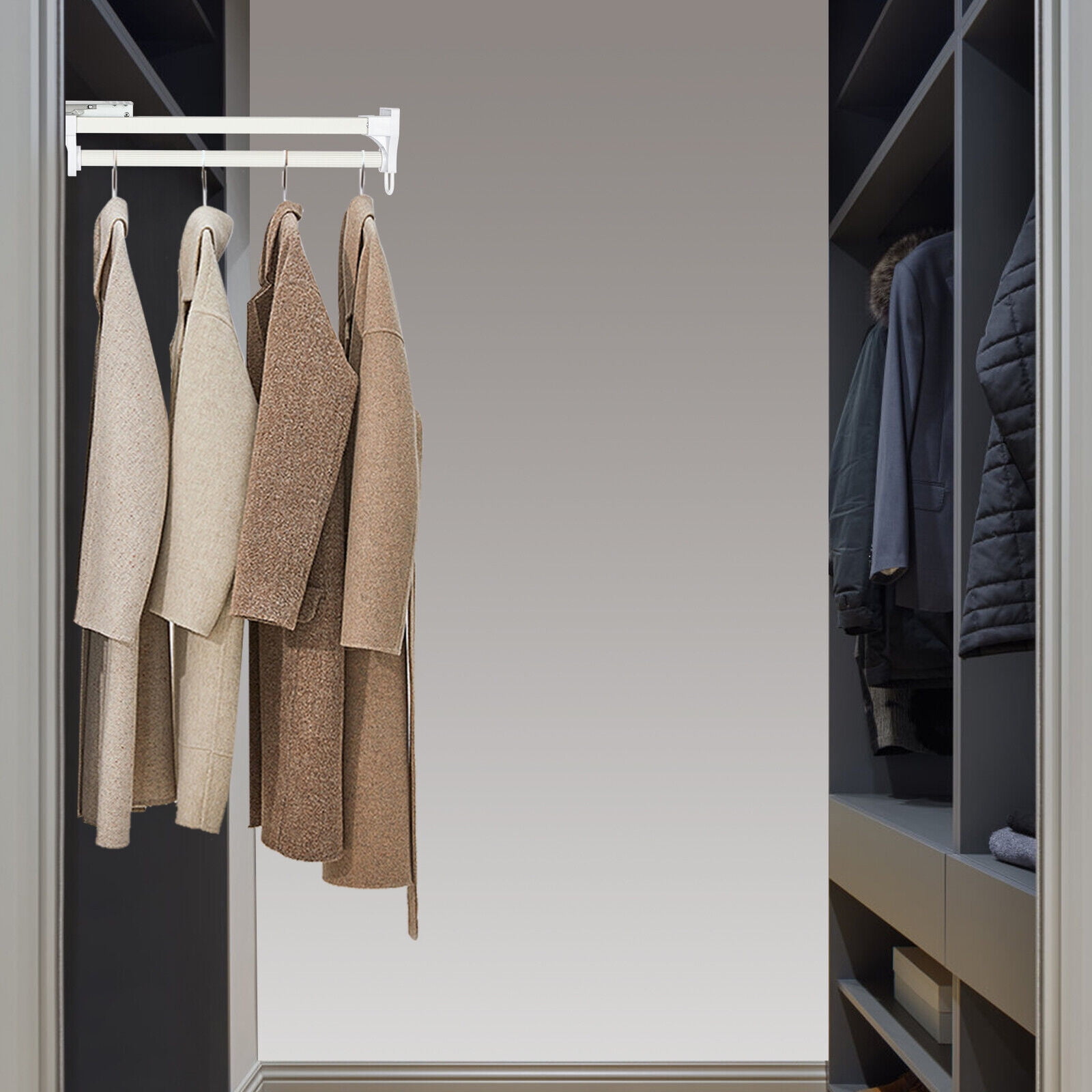 18 in Pull Out Clothes Hanger Rack Rail Extending Storage Organiser Rod ...