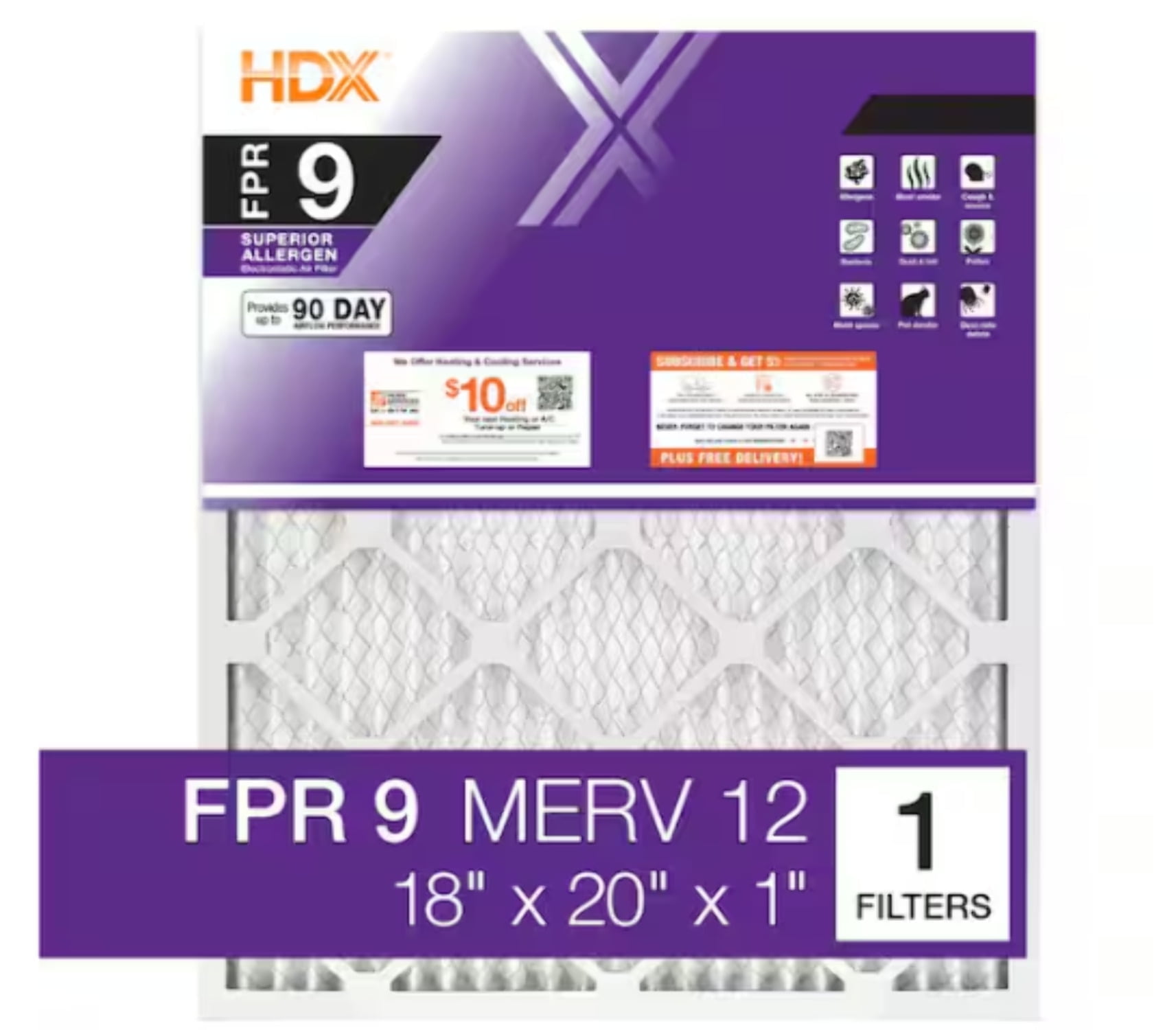18 in. x 20 in. x 1 in. Superior Pleated Air Filter FPR 9, MERV 12 ( 1 ...