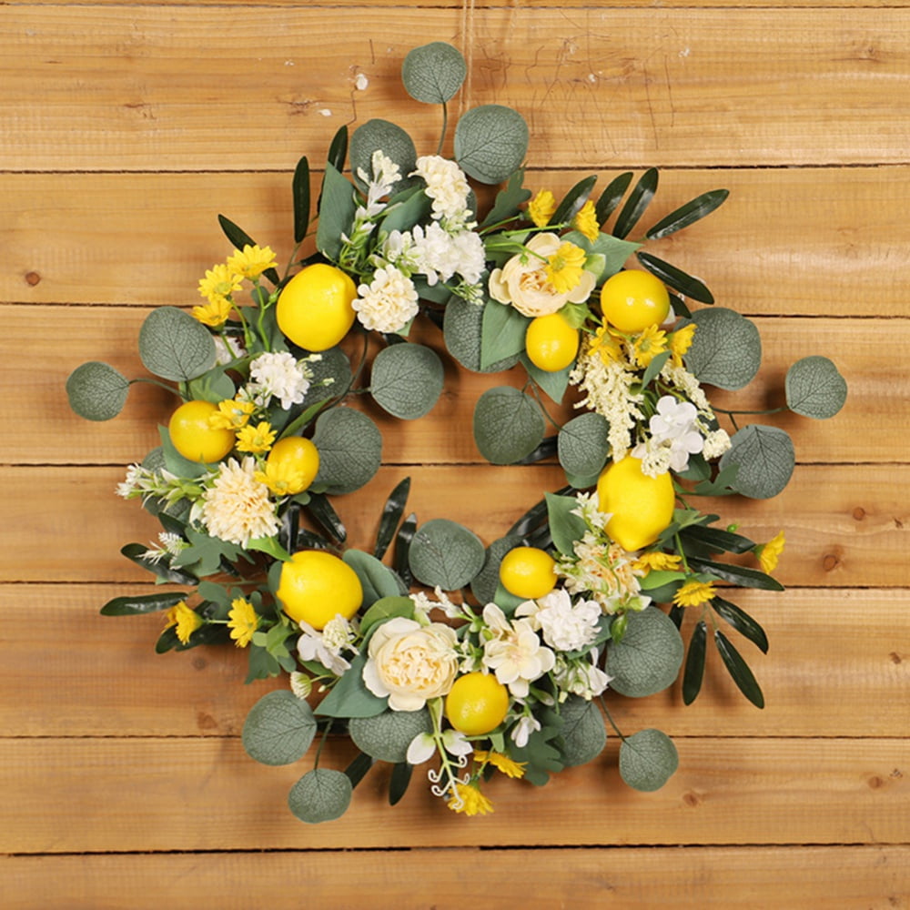 18 inch Artificial Lemon Wreath for Front Door Yellow Peony White ...